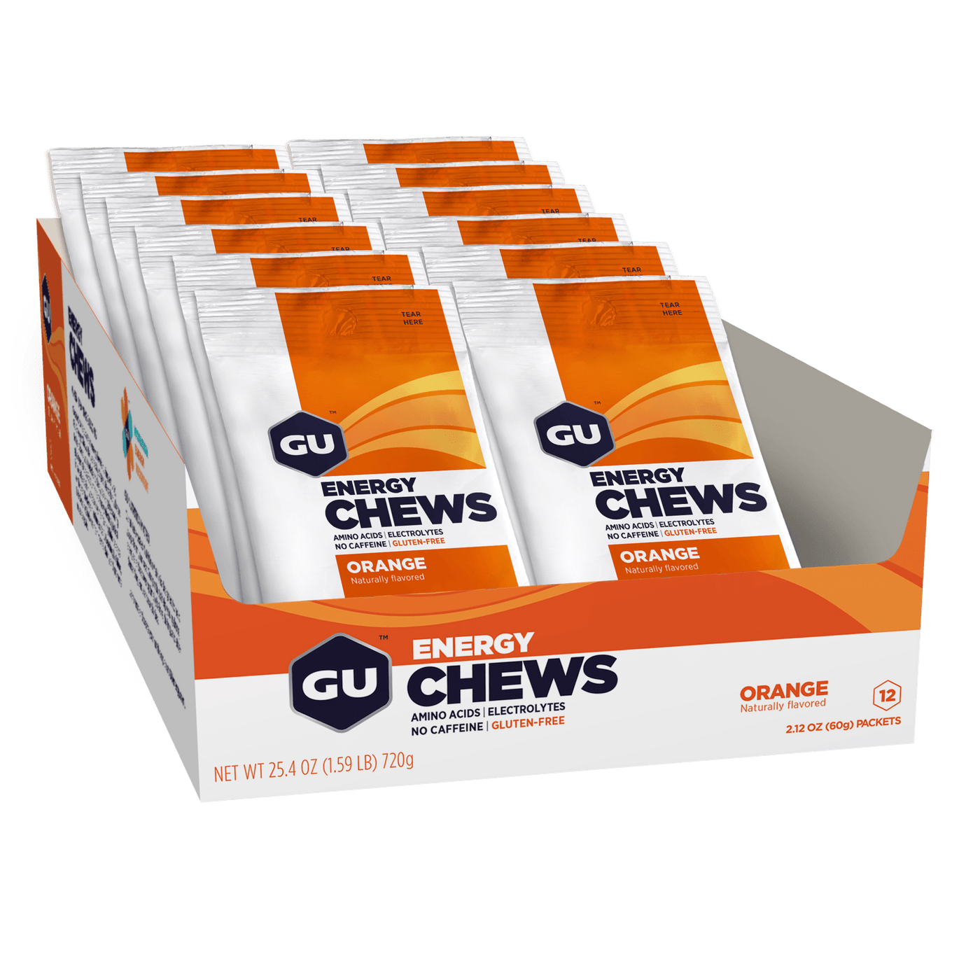 GU Energy Chews Orange (12x60g) | Styrkende energi bid